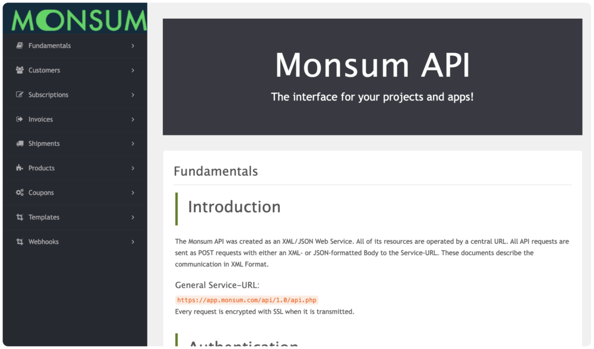 API Interface - Subscription Management Software für SaaS - Monsum